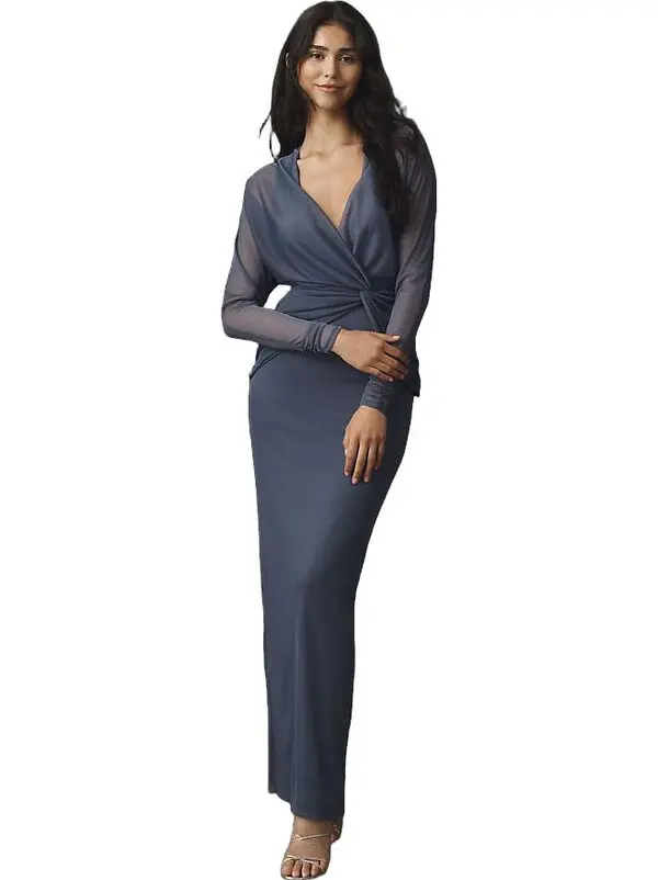 Black Halo Aurora Long-sleeve Gown - Slate