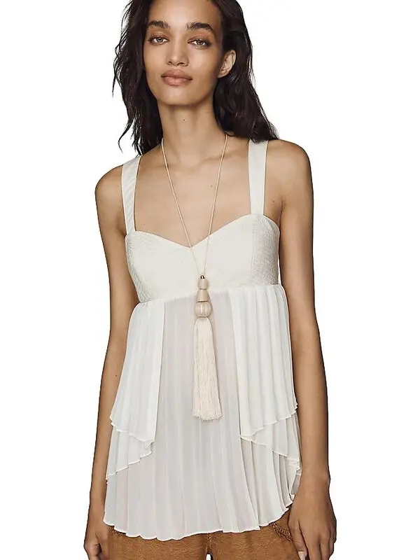 Anthropologie Pleated Babydoll Tank Top - Ivory