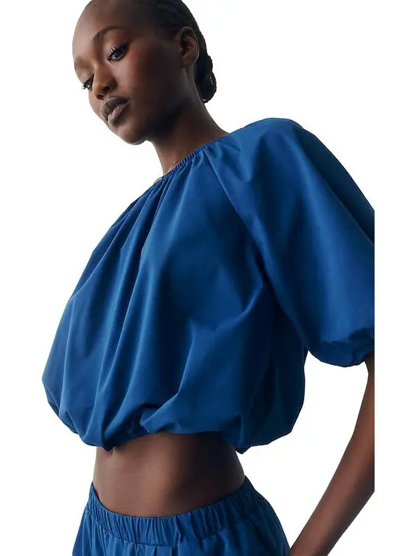 Daily Practice Bubble Top With Voluminous Puff Sleeves - Blue