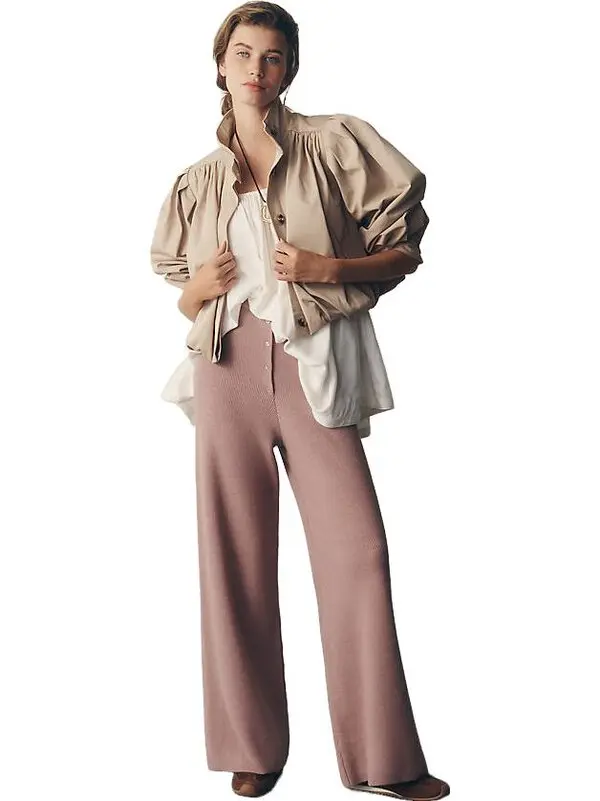 Daily Practice Knit Wide-leg Trousers - Bark