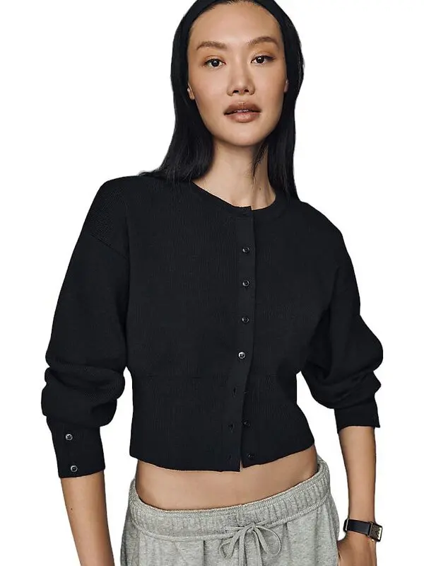 Daily Practice Crew Neck Cropped Cardigan - Black
