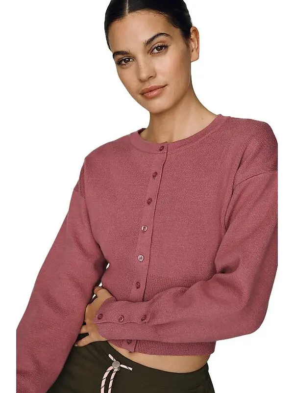 Daily Practice Crew Neck Cropped Cardigan - Red Violet