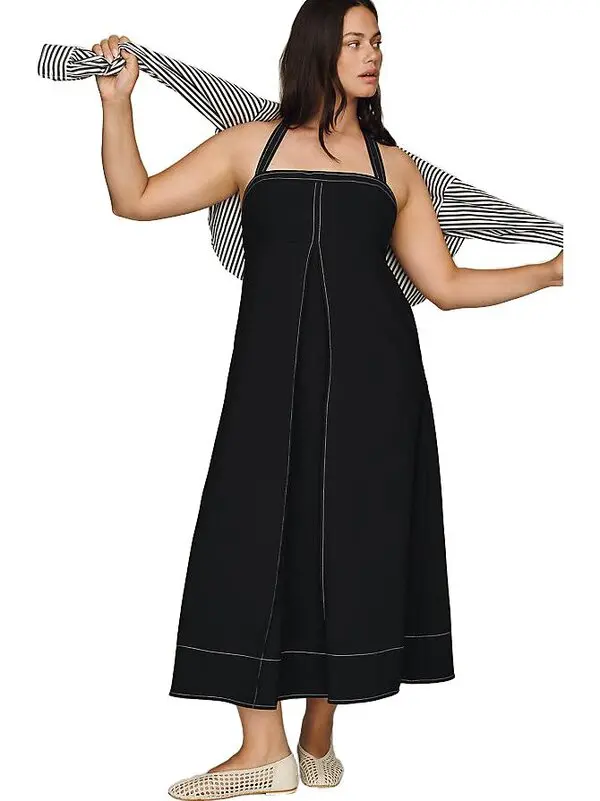 English Factory Halterneck Midi Dress With Pockets - Black