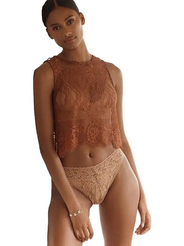 LYREBIRD Sheer Lace Cropped Tank Top - Cognac