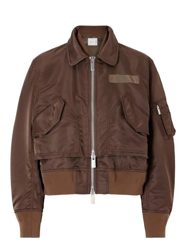Sacai Cropped Padded Shell Bomber Jacket - Brown
