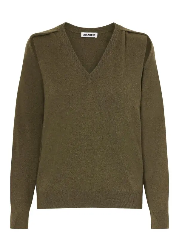 JIL SANDER Cashmere V-neck Cut-out Sweater - Green