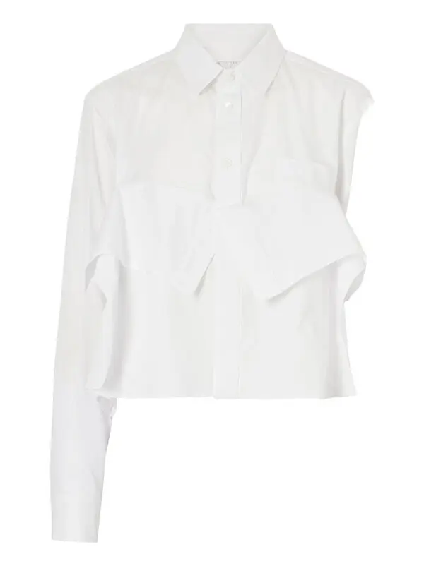 Sacai Poplin Shirt With Sculptural Folds - Neutrals