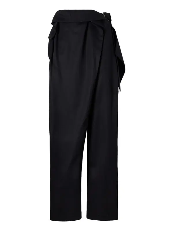 JW Anderson Ruffled Belted Wool Wide-leg Pants - Black