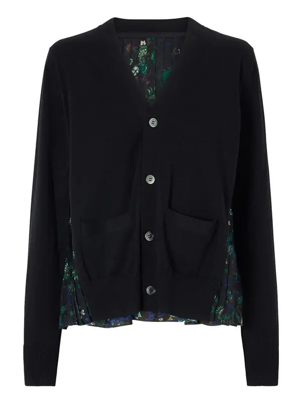 Sacai Layered Floral-print Cotton Cardigan With Mesh Trim - Multi