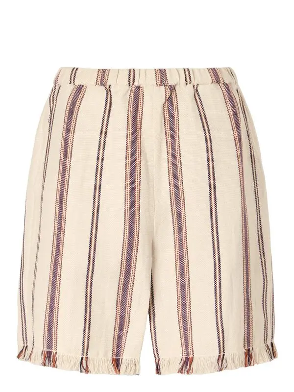 Alix Of Bohemia Tillie Bark Striped Cotton And Linen-blend Shorts With Frayed Hems - Neutrals