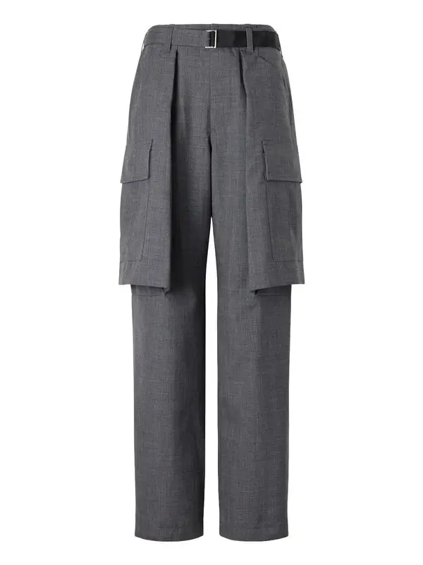Sacai Pleated Belted Wide-leg Cargo Pants - Gray