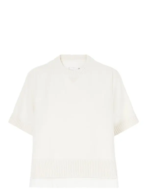 Sacai Layered Cotton And Cashmere-blend T-shirt With Shell Trim - Neutrals