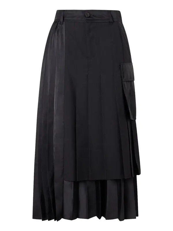 Sacai Pleated Twill And Shell Midi Skirt - Black