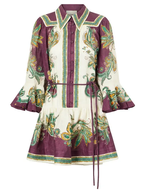 ALEMAIS Belted Ruffled Floral-print Linen Midi Dress - Multi