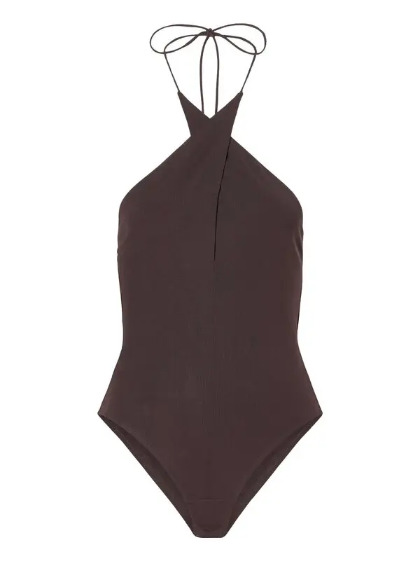 Alex Perry Halterneck Backless Stretch-mesh Bodysuit - Brown