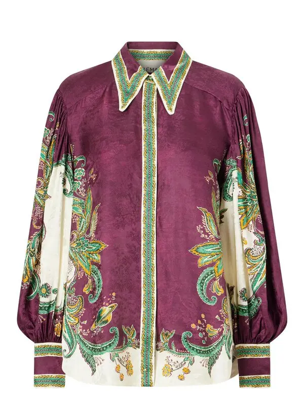ALEMAIS Ruthie Floral-print Satin-jacquard Shirt - Purple