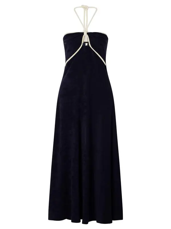 Johanna Ortiz Gleymoon Cut-out Halterneck Maxi Dress - Navy
