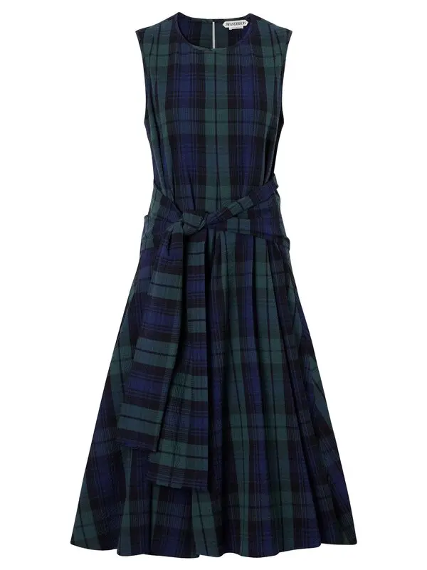JW Anderson Checked Cotton-cloqué Mini Dress - Emerald