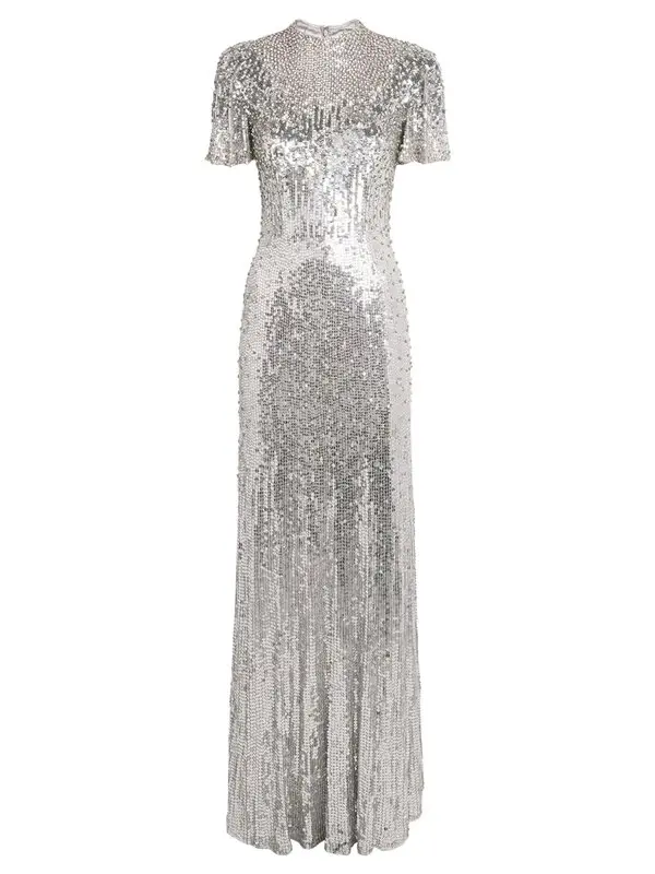 Jenny Packham Embellished Viola Gown - Silver