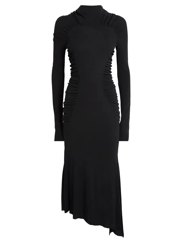 Victoria Beckham Long-sleeve Gathered Midi Dress - Black