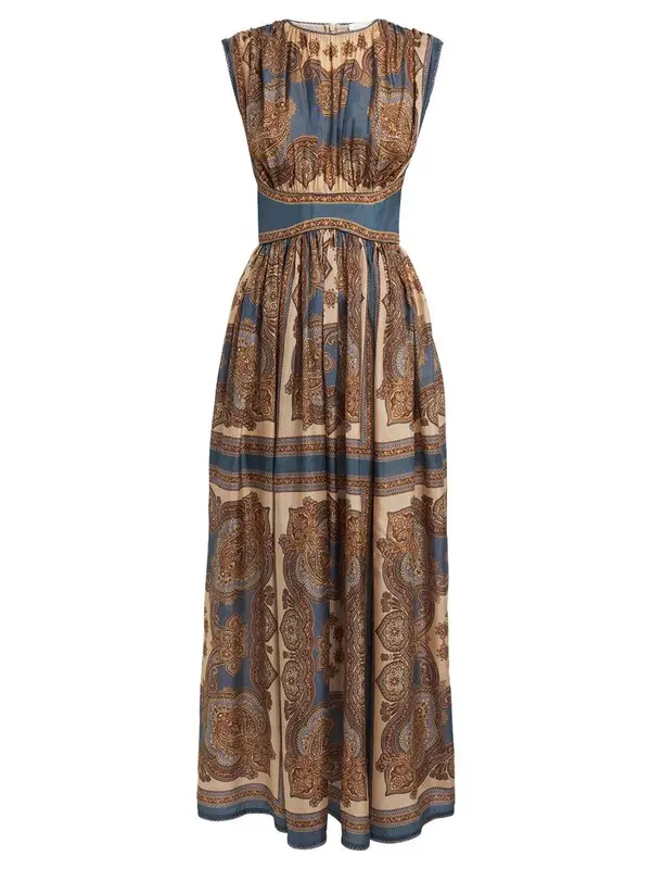 Zimmermann Silk Printed Maxi Dress - Navy
