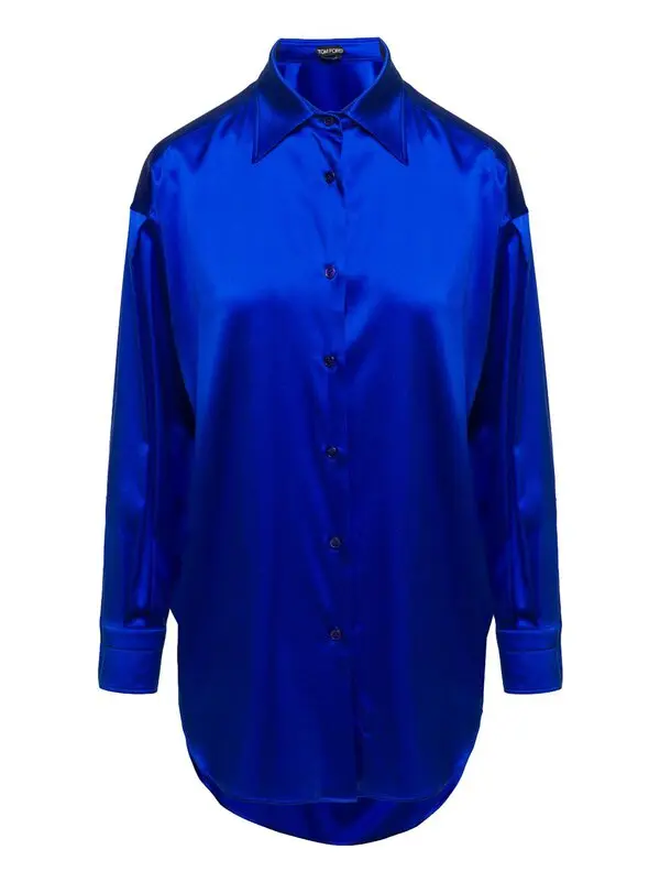 TOM FORD Relaxed Fit Satin Shirt - Blue