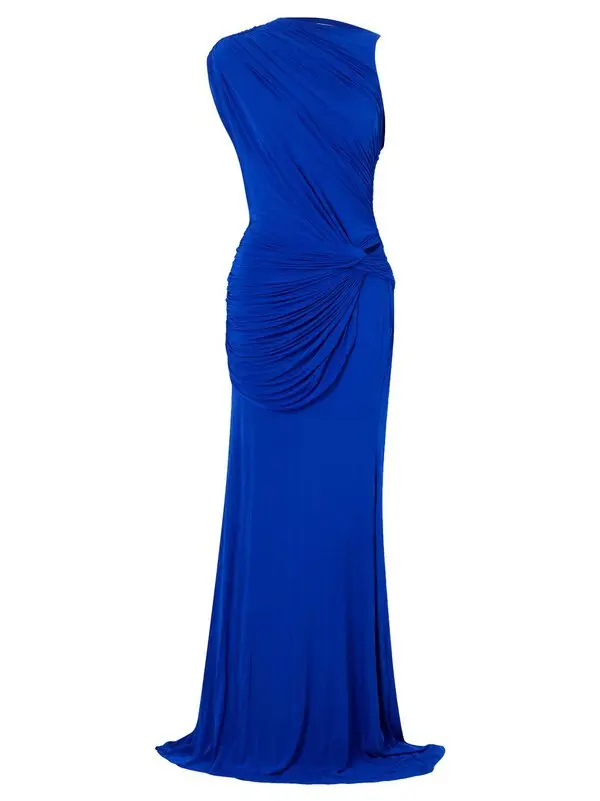Alex Perry Asymmetric Gathered Stretch-jersey Gown - Blue