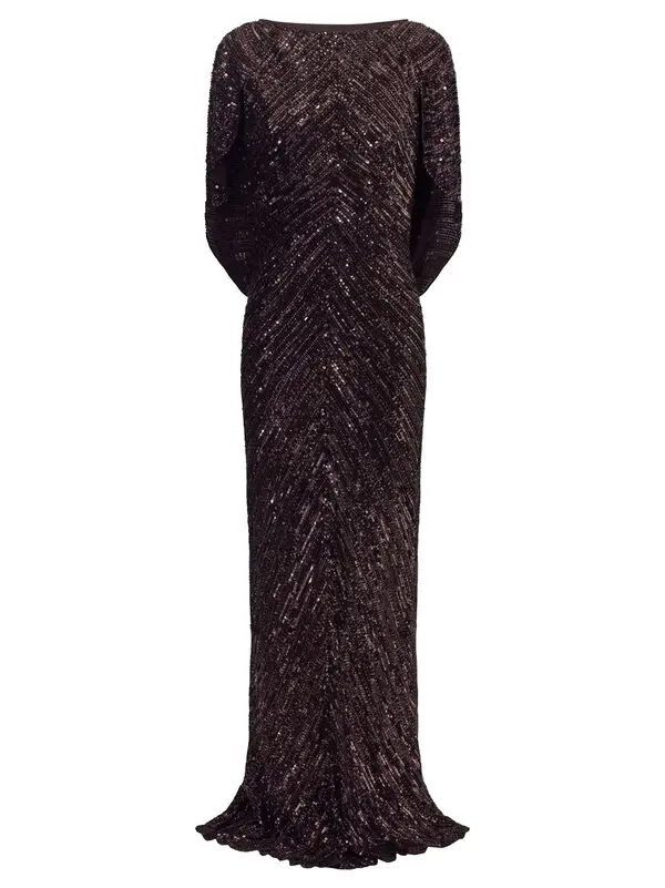 Jenny Packham Sakari Cape-effect Embellished Gown - Bronze