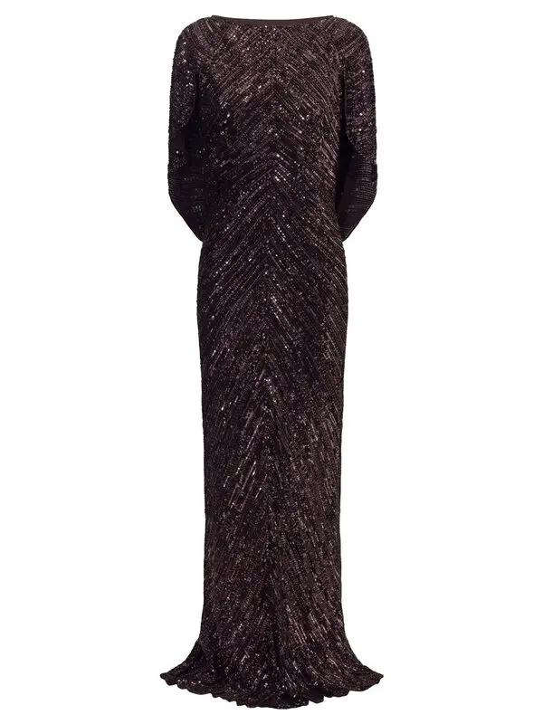 Jenny Packham Sakari Embellished Tulle Gown With Cape Effect - Metallic