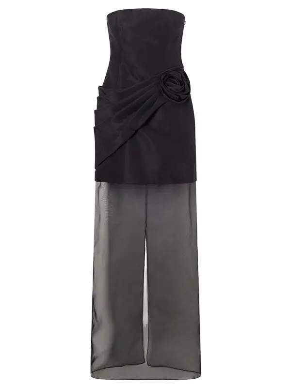 Carolina Herrera Strapless Appliquéd Silk-faille Gown With Organza Skirt - Black