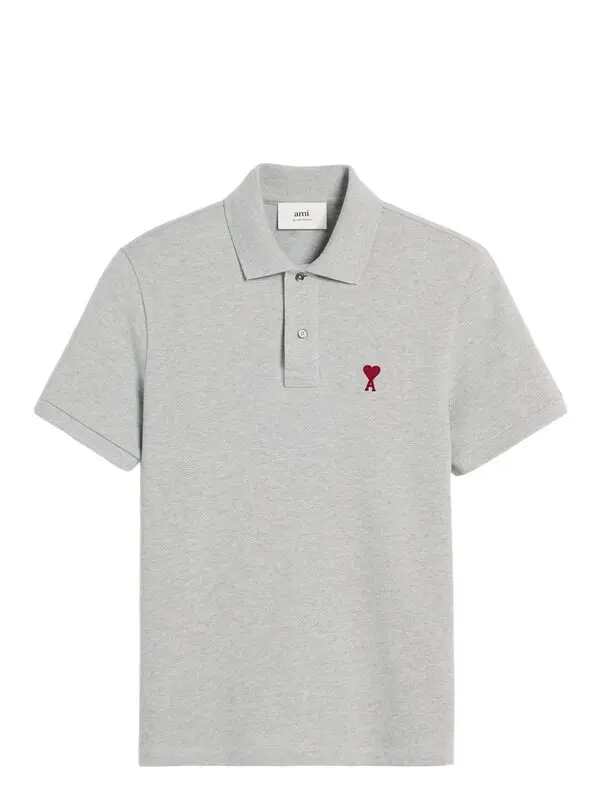 AMI Paris De Coeur Logo Embroidered Polo Shirt - Grey