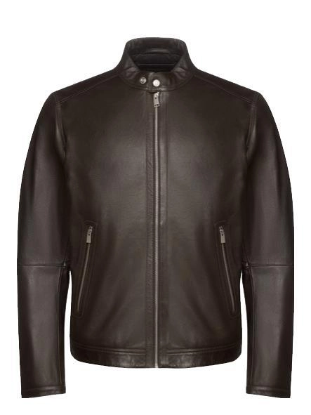 Hugo Boss Long Sleeve Leather Jacket - Brown