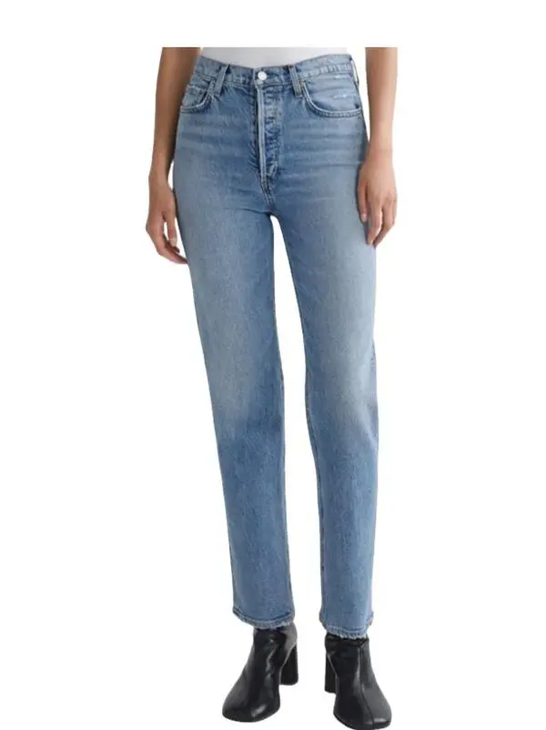 AGOLDE 90's Pinch Waist High Rise Straight Long Jeans - Light Indigo