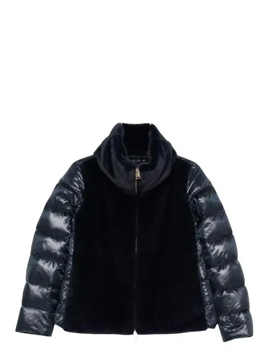 Herno Zip-up Padded Jacket With Fur Accents - Navy