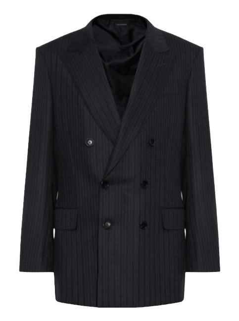 TOM FORD Double Breasted Striped Suit Jacket - Black