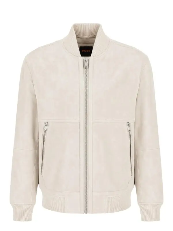 Hugo Boss Leather Bomber Jacket - Beige