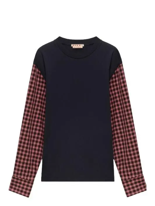 Marni Checked Sleeve T-shirt - Blue-black