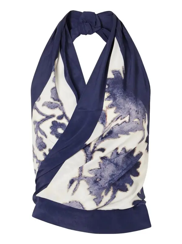 SIR. Printed Silk Blend Halter Camisole - Blue