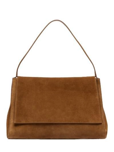 Nour Hammour Suede Shoulder Bag With Flap Closure - Brown
