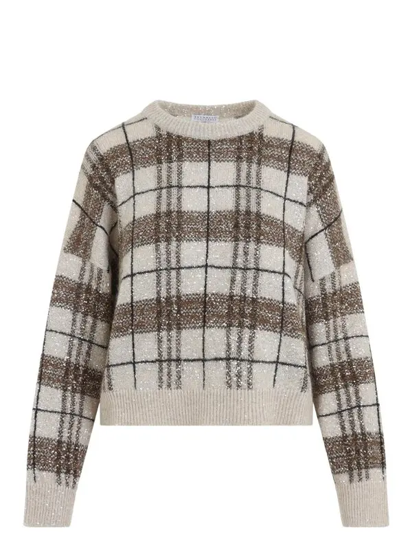 Brunello Cucinelli Checked Knitted Sweater - Ivory/brown