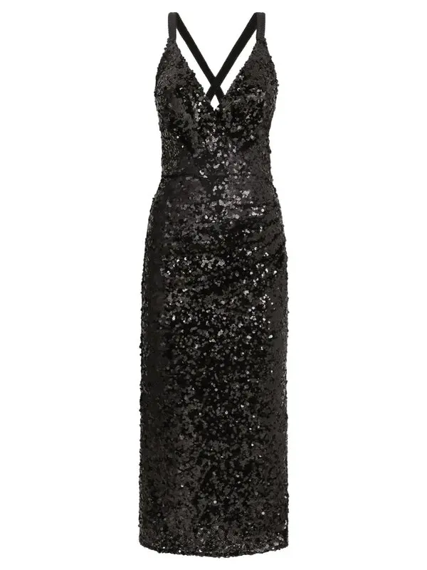 Dolce & Gabbana Sequined V-neck Midi Gown - Black