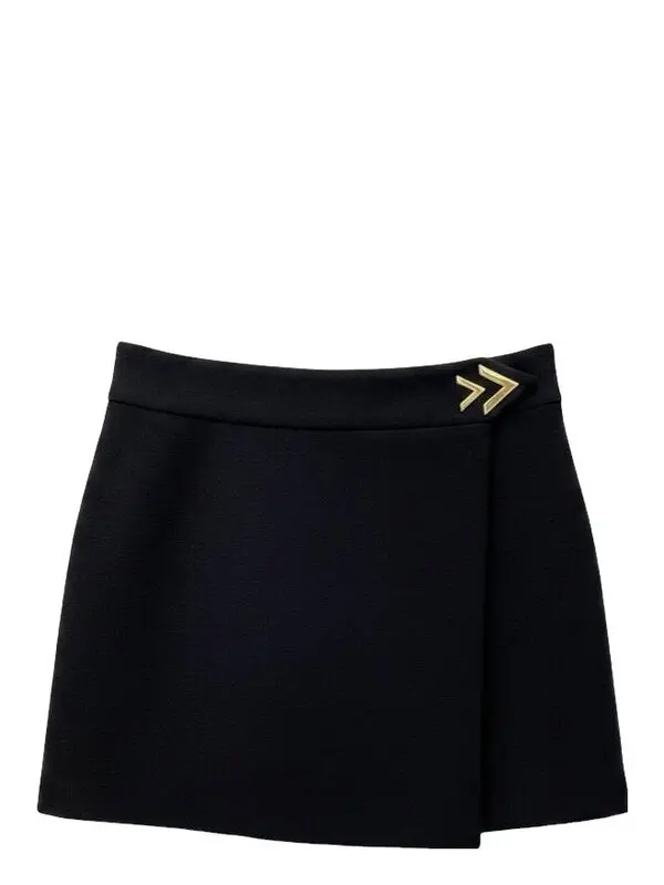 Valentino Garavani Wool Skirt With Gold-tone V Hardware - Black