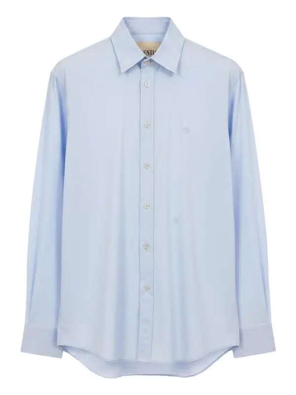 Valentino Garavani Embroidered-logo Long-sleeve Shirt - Blue