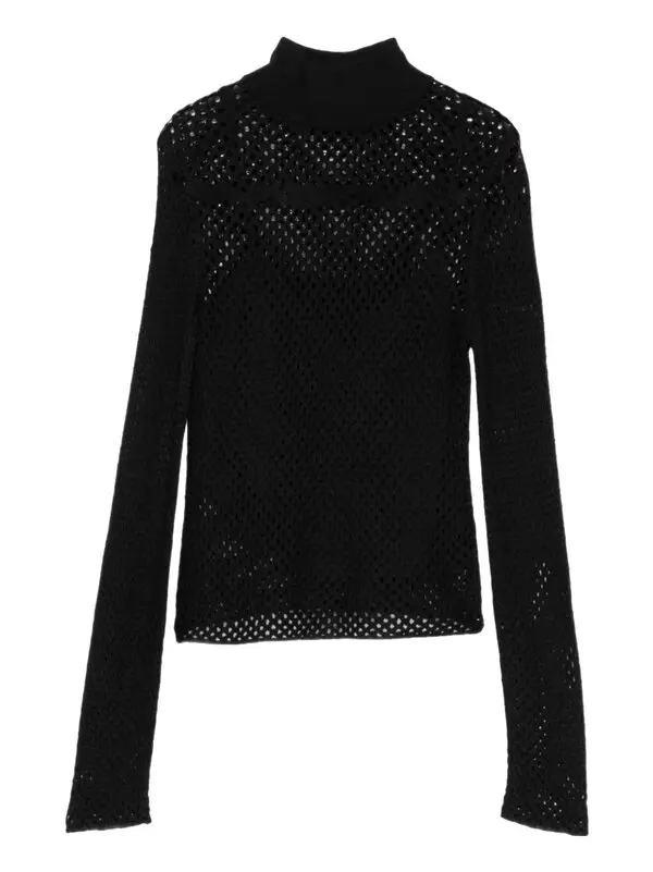 Simkhai Bexley Mesh Knit High Neck Top - Black