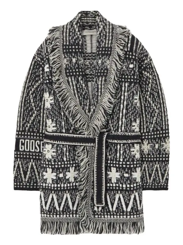 GOLDEN GOOSE Fringed Belted Cardigan - Gray