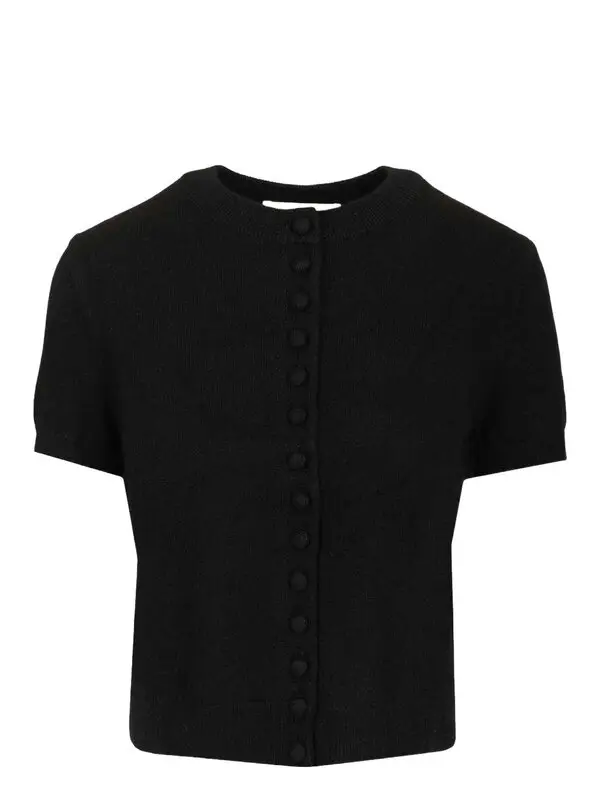 LISA YANG Short-sleeved Knitted Cardigan With Round Neck - Black