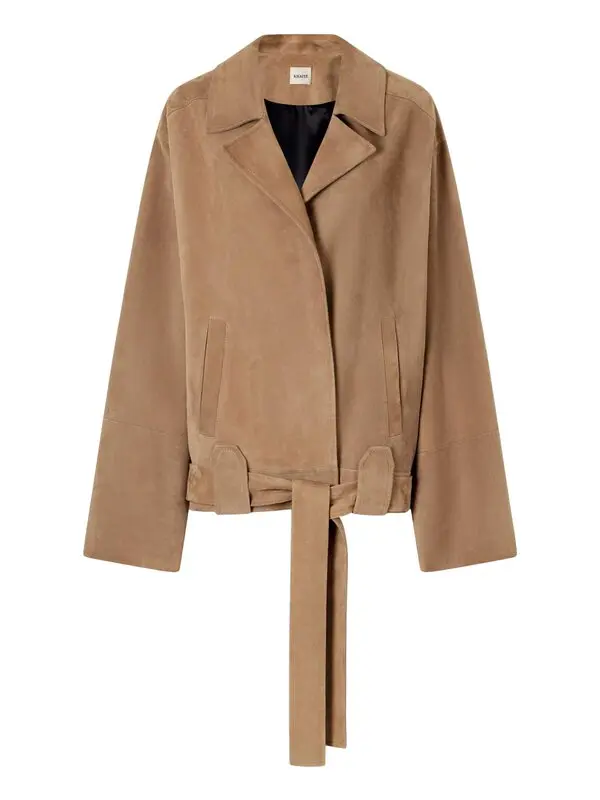 Khaite Alder Suede Belted Jacket - Beige