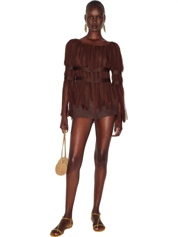 REFORMATION Vintage Max Mara Fringe Top - Brown