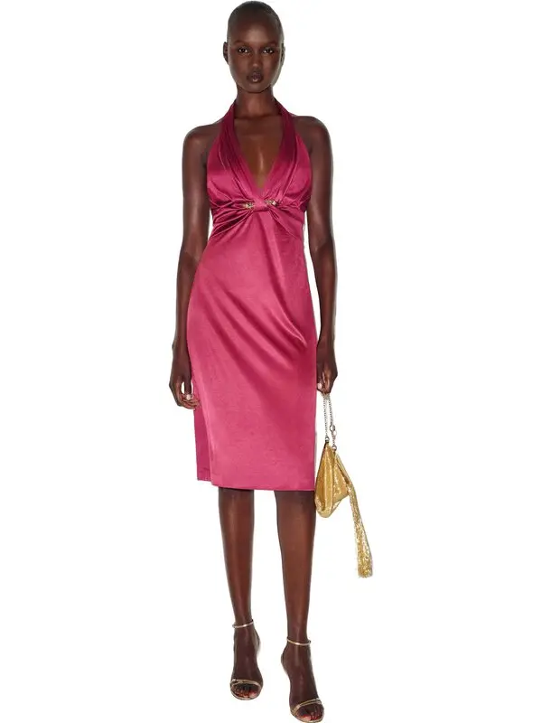 REFORMATION Vintage Roberto Cavalli Serpent Halterneck Midi Dress - Red