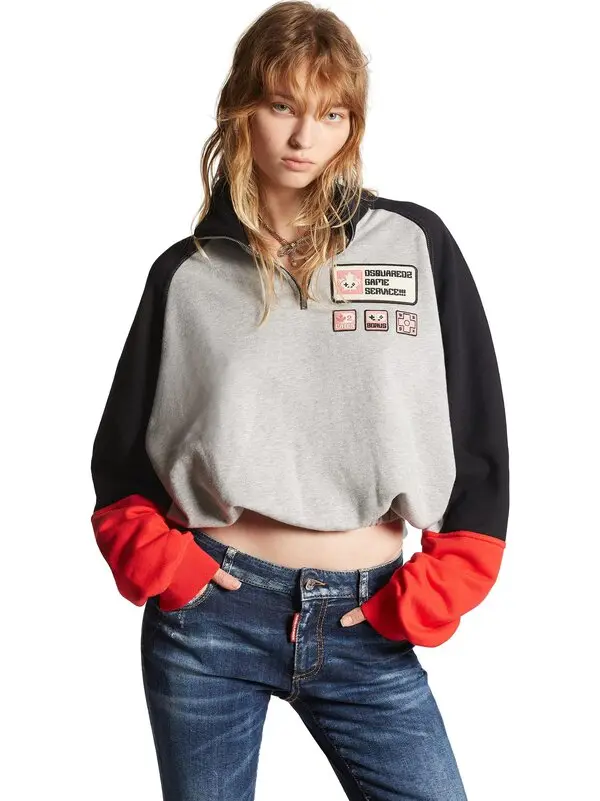 Dsquared2 Cropped Athletic Sweatshirt With Half Zip - Black